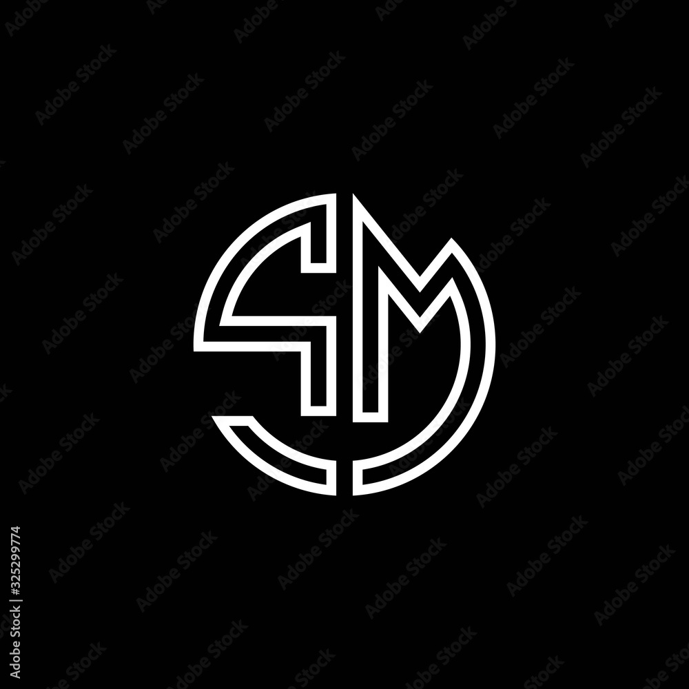 SM monogram logo circle ribbon style outline design template Stock ...