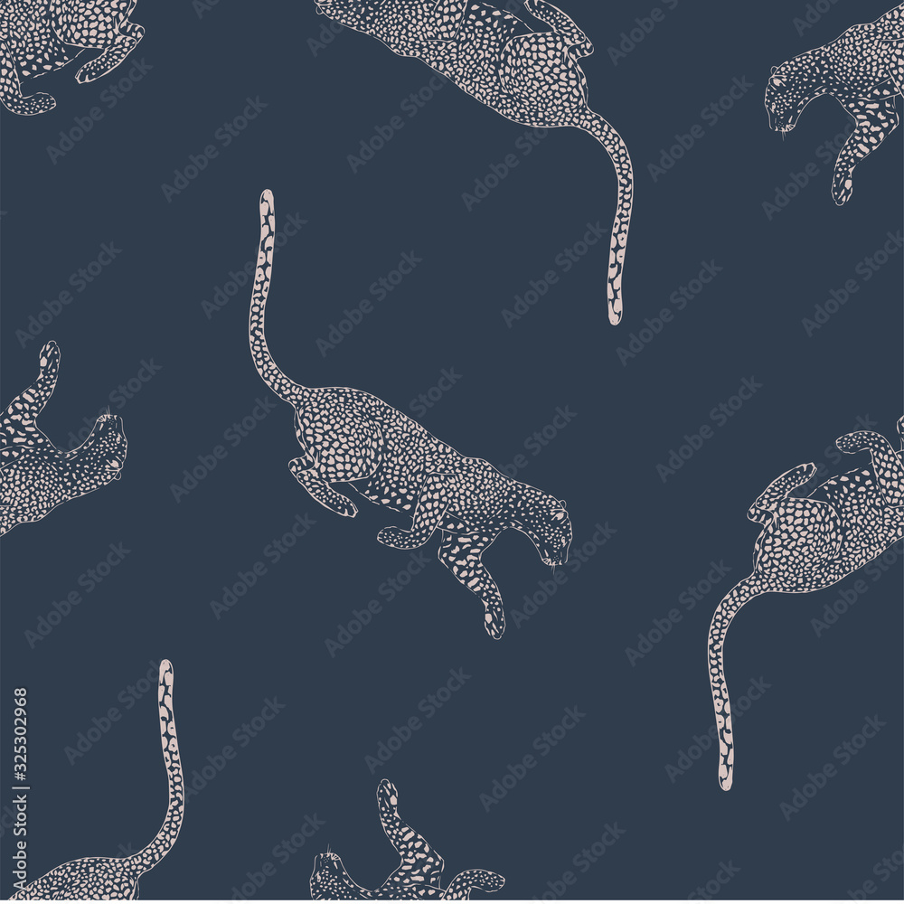 Cheetah hand drawn vector seamless pattern. Wild exotic cat sketch ...