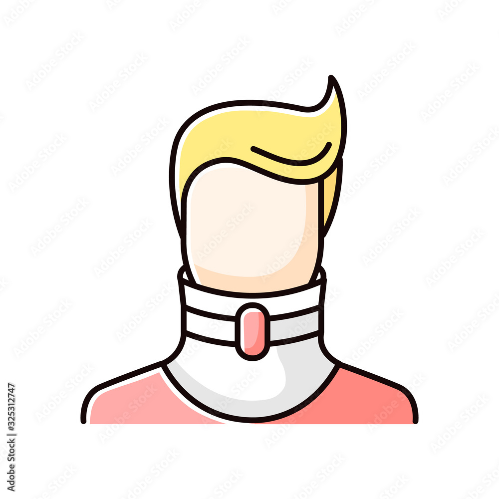 Cervical fracture RGB color icon. Broken neck. Human in neck brace ...