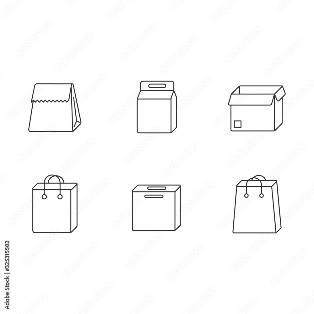 Paper food packages pixel perfect linear icons set. Customizable thin ...