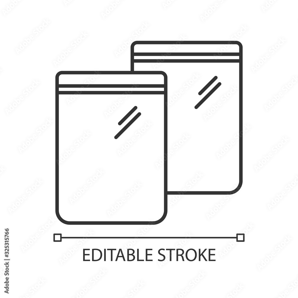 Zip bag pixel perfect linear icon. Customizable thin line contour ...