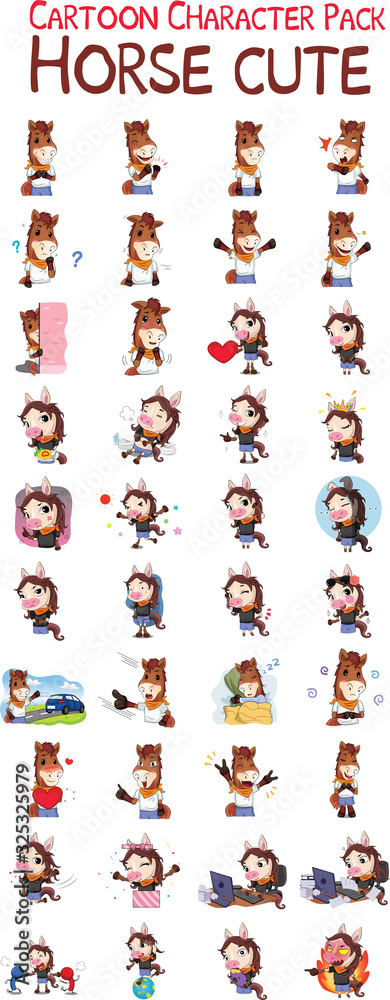 Vector illustration of Horse Cartoon Pack Stock Vector | Adobe Stock