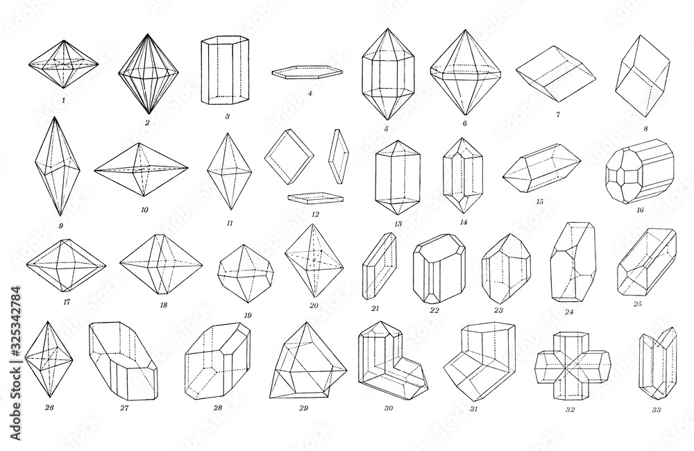 Crystal symbols / Crystal stone line illustrations / Engraved antique ...