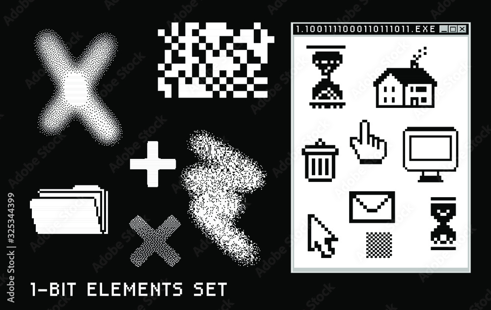 Set of black and white textures and geometric shapes. Collection of 1 ...