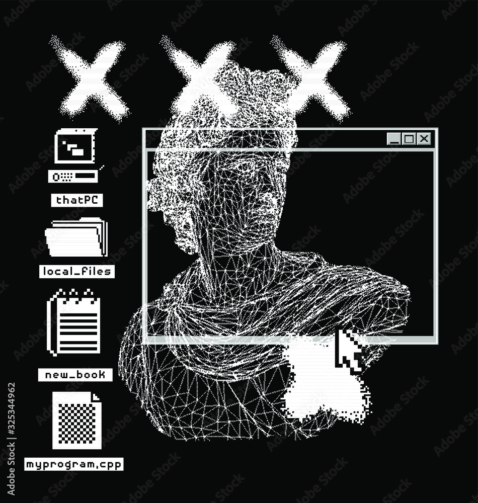 Pixel art ilustration with marble sculpture, Apollo Belvedere bust ...