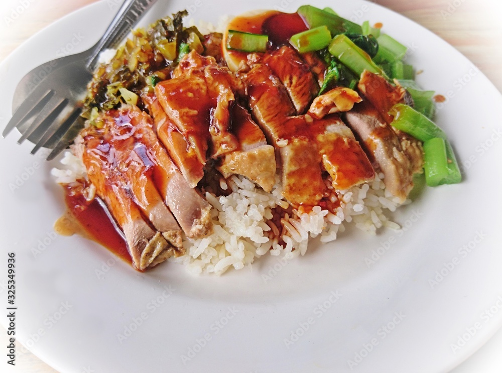 Roasted duck topping on thai rice ( Thai food, Chinese food) Stock ...