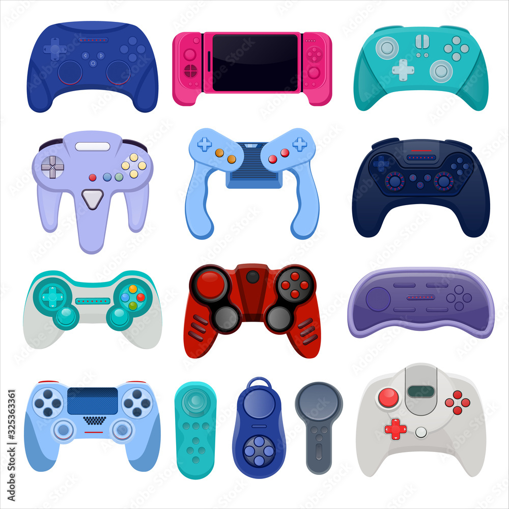 Game controllers and joysticks isolated on white background vector ...