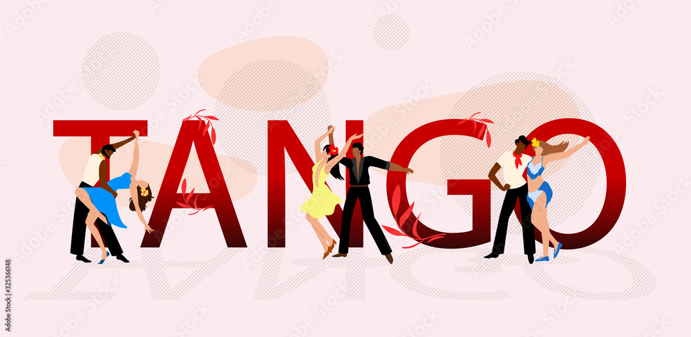 Flyer Show Written in Large Letters Tango Cartoon. Men and Women ...