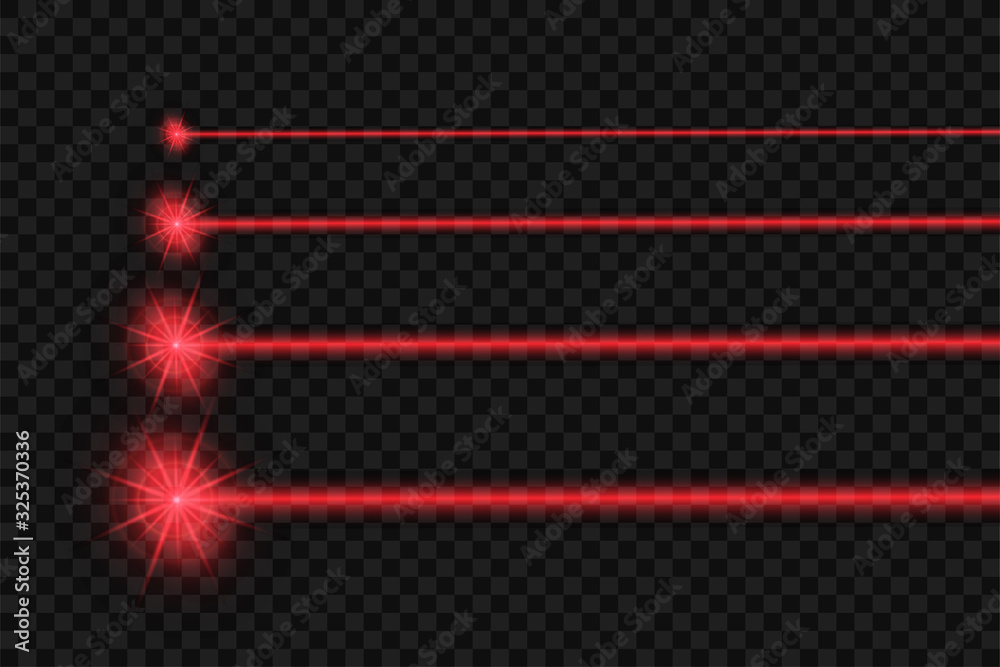 Abstract red laser beam. Isolated on transparent black background ...
