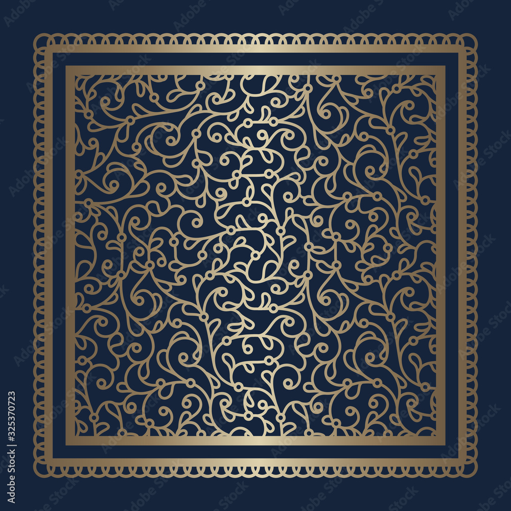 Square gold tile with floral swirls pattern and square frame, vintage ...