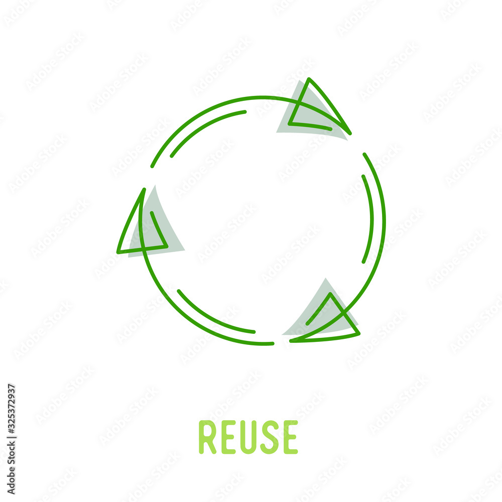 Reuse Sign with Green Rotate Arrows in Linear Style Isolated on White ...