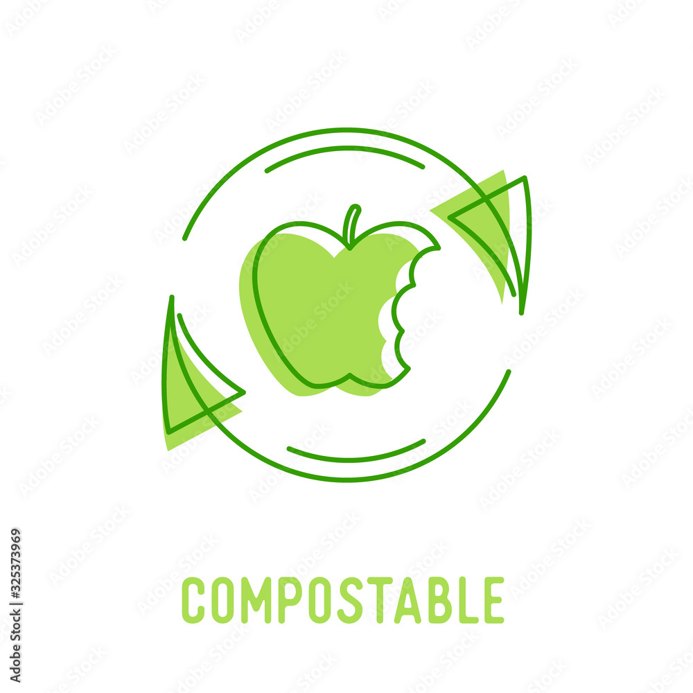 Compostable Waste Concept. Organic Trash, Food Compost Icon with Apple ...