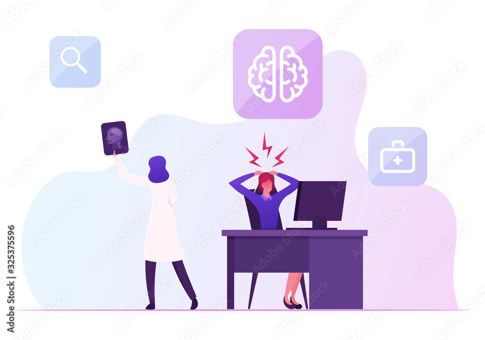 Woman Have Apoplexy Attack on Working Place. Female Office Employee ...