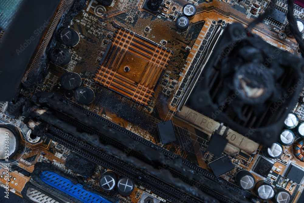 Desktop Computer Burned Damage after fire Burning CPU GPU video card ...