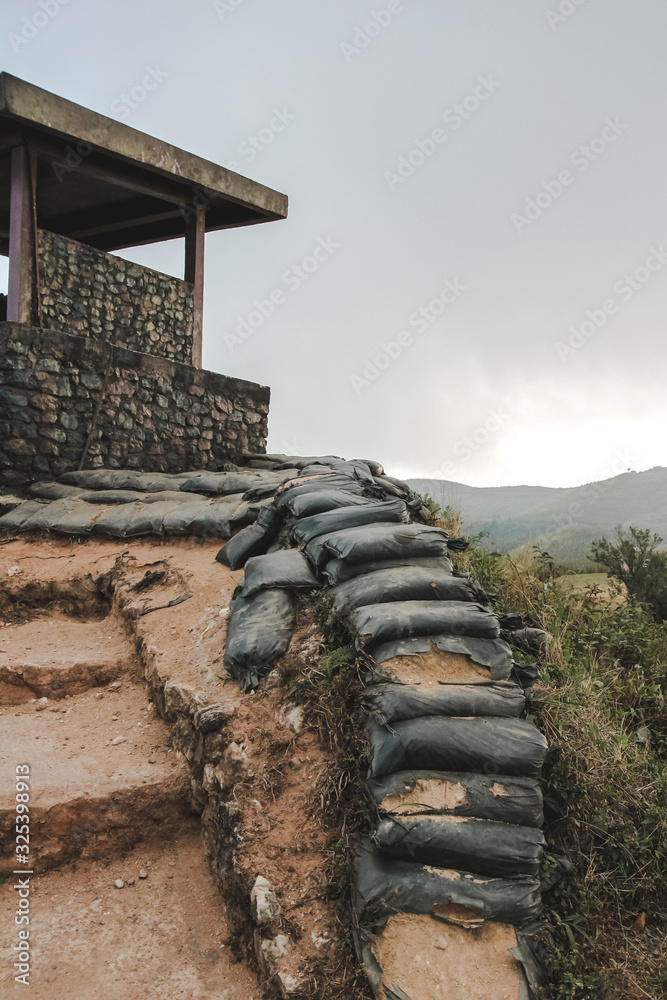 Sandbag for protecting the enemy from invading front line. Sandbag and ...