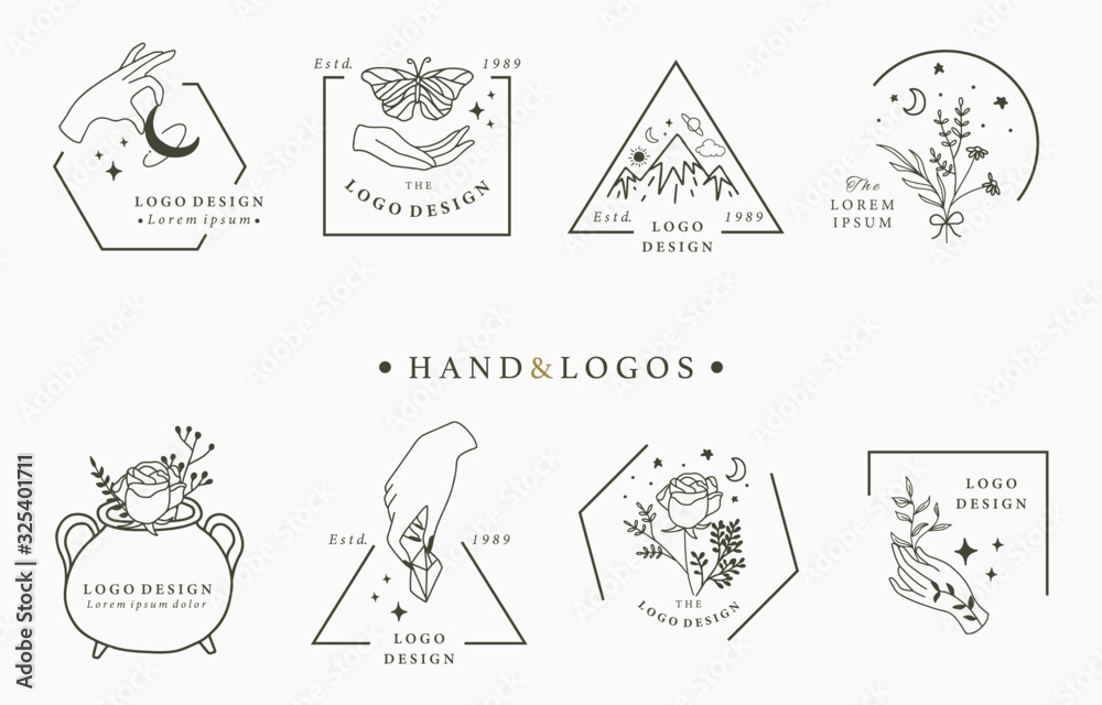 Beauty occult logo collection with hand,geometric,crystal,moon,eye,star ...