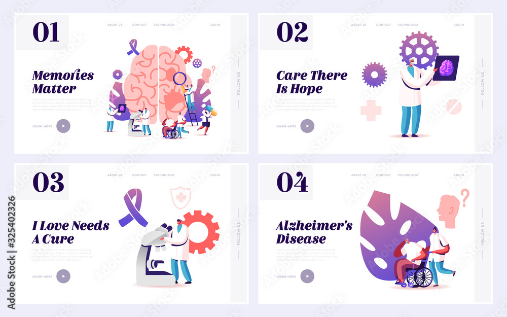 Dementia or Alzheimer Disease of Aged People Website Landing Page Set ...