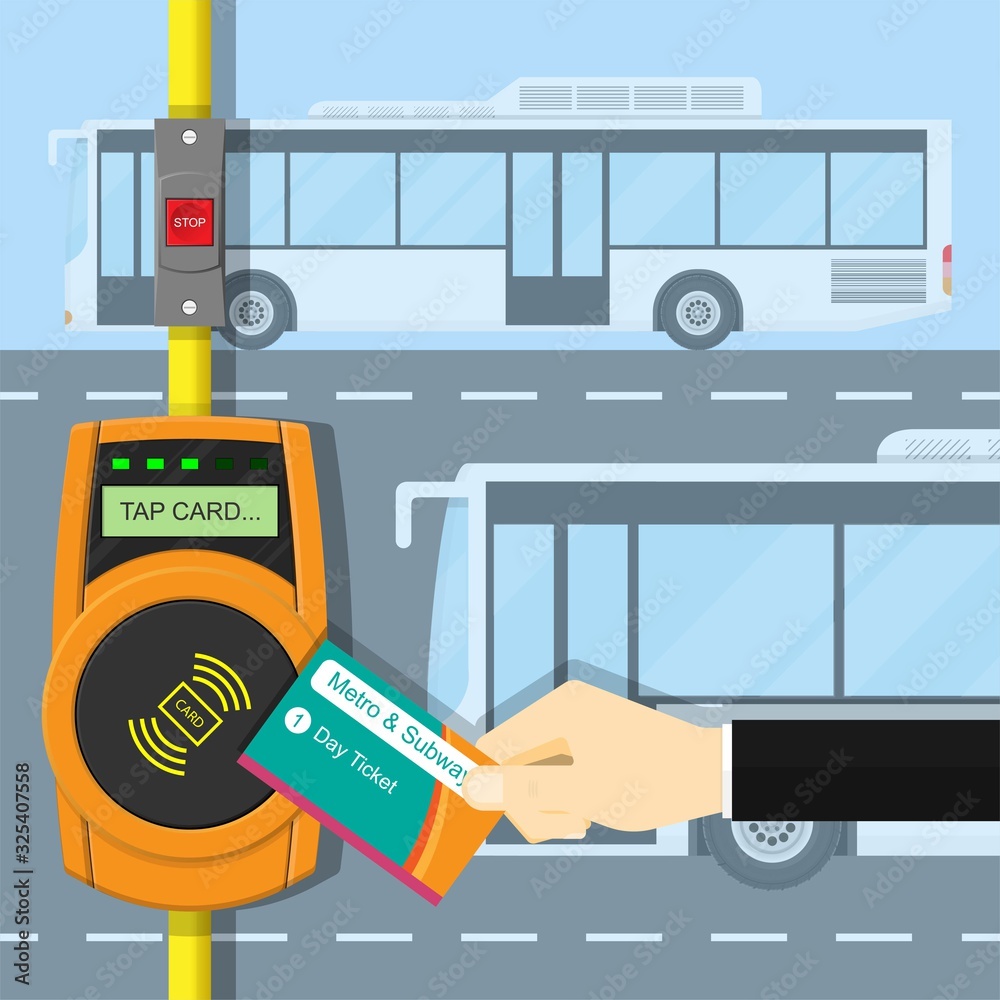 Card ticket validation scanning display tram train city urban box ride ...