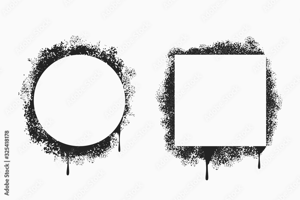 Spray painted frames in square and circle form. Stencil border set with ...
