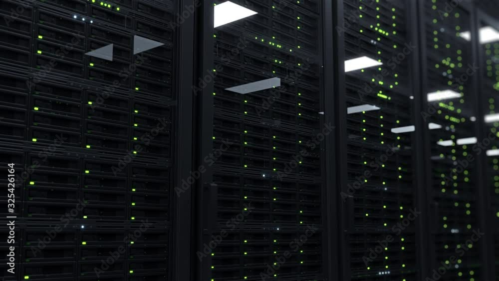 Data center with working rack servers that are used for big data and ...