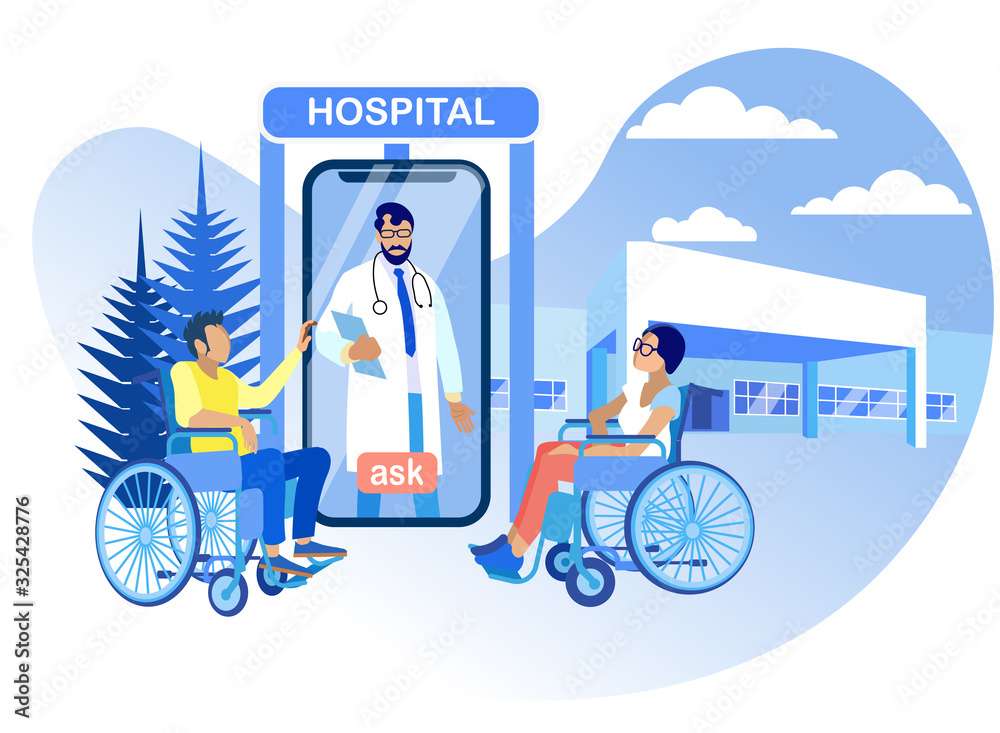 Hospital Rehabilitation for Disabled Vector Flat. Contact Doctor Online ...