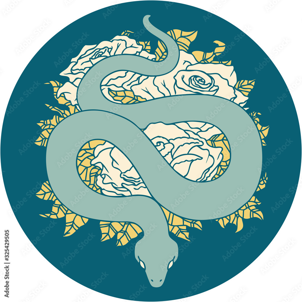 tattoo style icon of a snake and roses Stock Vector | Adobe Stock