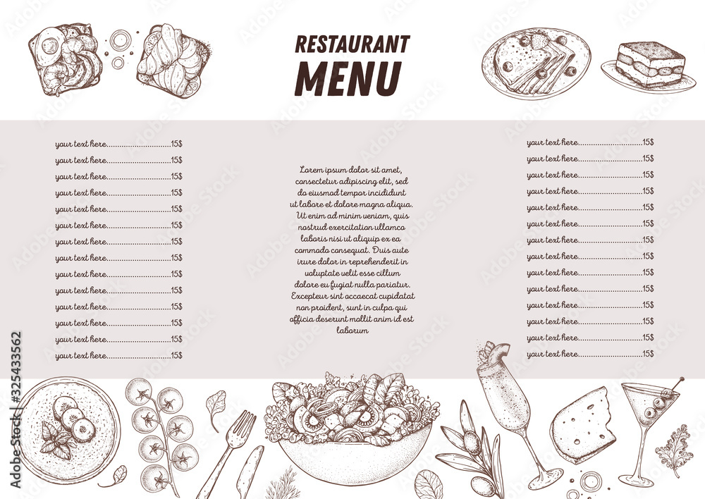 Food menu. Hand drawn sketch. Vector illustration. Restaurant menu ...