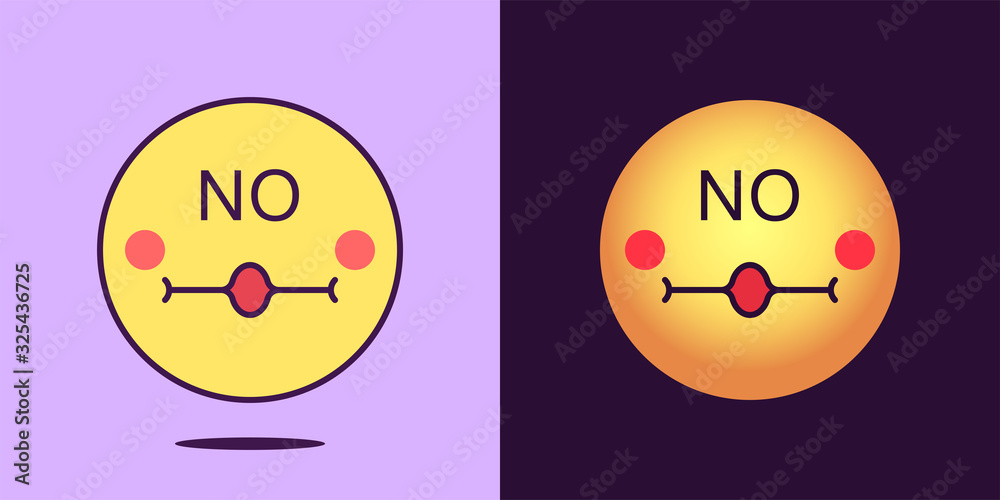 Emoji face icon with phrase No. Emoticon with text No. Set of cartoon ...