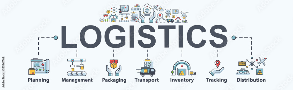 Logistics banner web icon for business. planning, management, transport ...