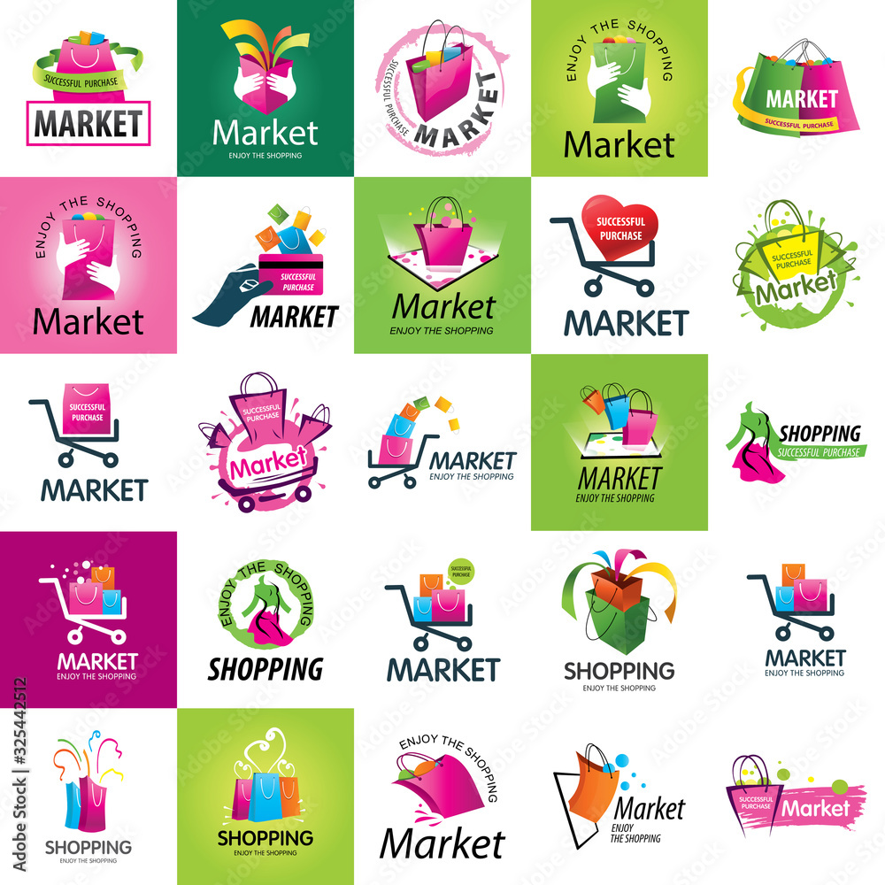 Vector shopping logo. Vector set of logos. Market Stock Vector | Adobe ...