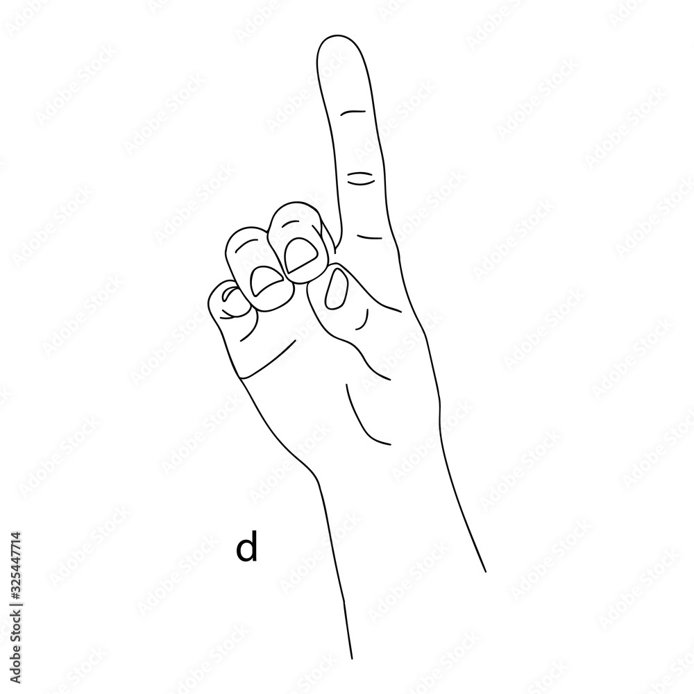 D is the fourth letter of the alphabet in sign language. Vector ...