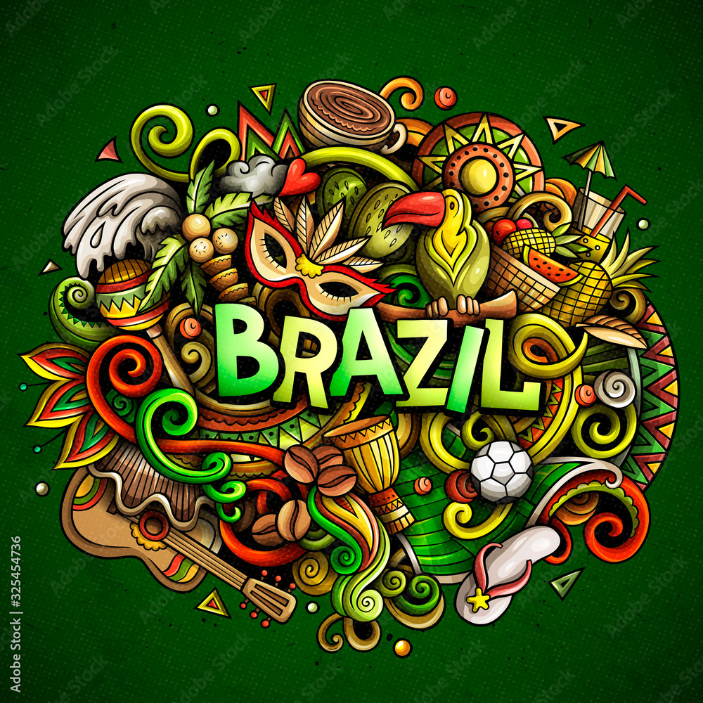 Brazil hand drawn cartoon doodles illustration. Funny design. Stock ...