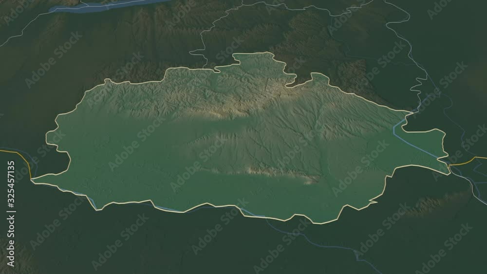 Baranya, county with its capital, zoomed and extruded on the relief map ...