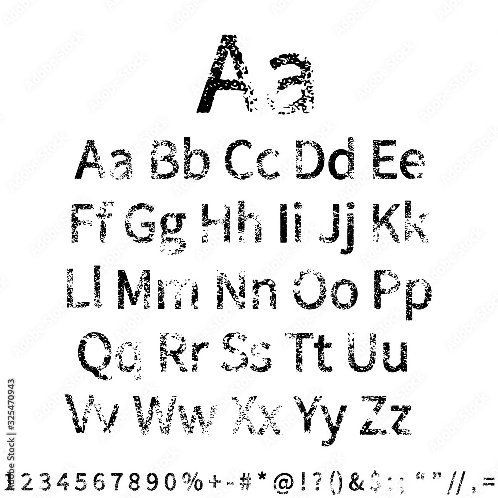 Dirty textured of typography grungy stamped alphabet font vector ...