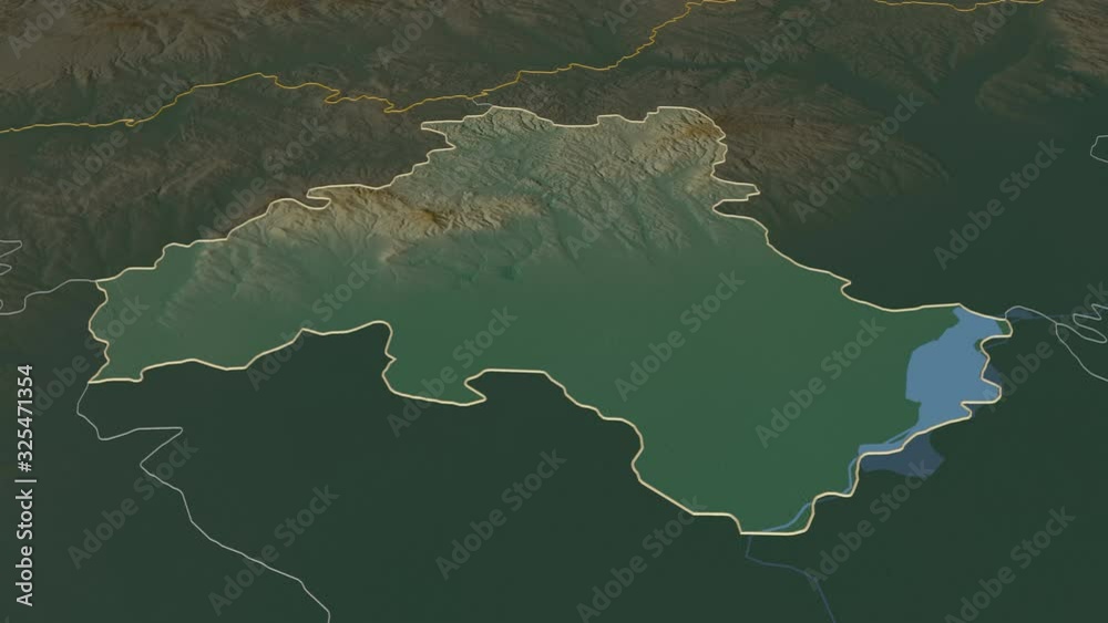 Heves, county with its capital, zoomed and extruded on the relief map ...