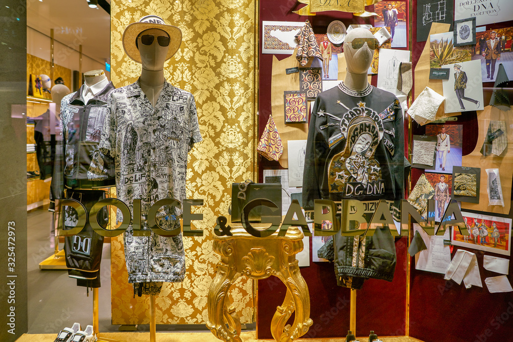 SINGAPORE - CIRCA APRIL, 2019: display window at Dolce & Gabbana store ...