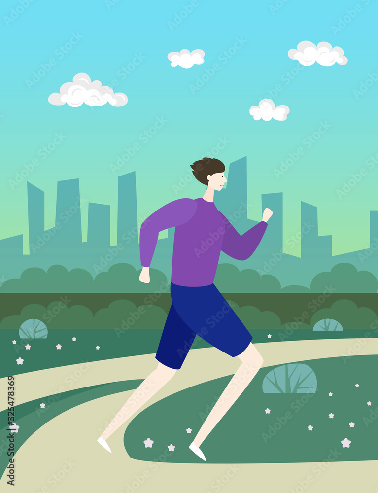Cartoon man runs in park. Stock Vector | Adobe Stock