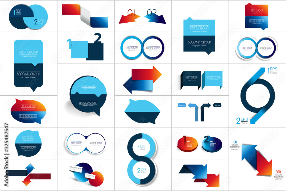 Mega set of two elements, steps chart, diagram, scheme. Circle, round ...