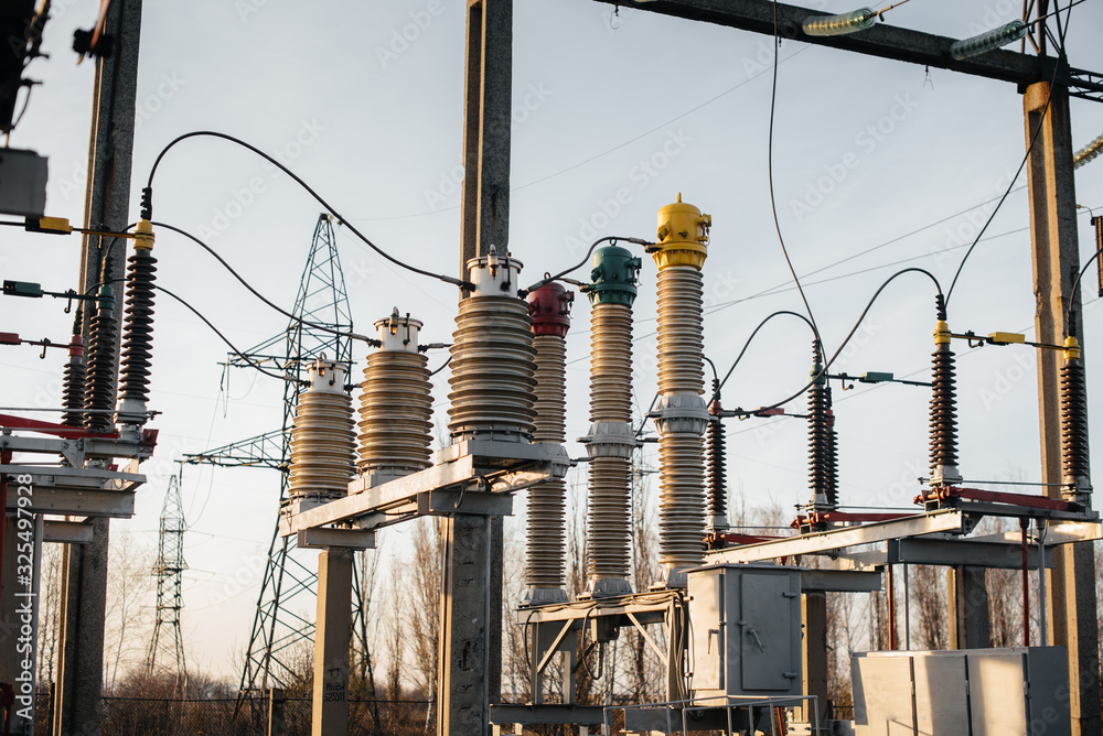 Electrical substation equipment. Transformers, disconnectors. Power ...