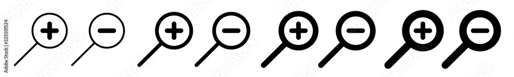 Magnifying Glass Plus Minus Icon Black | Magnifier Illustration | Zoom ...