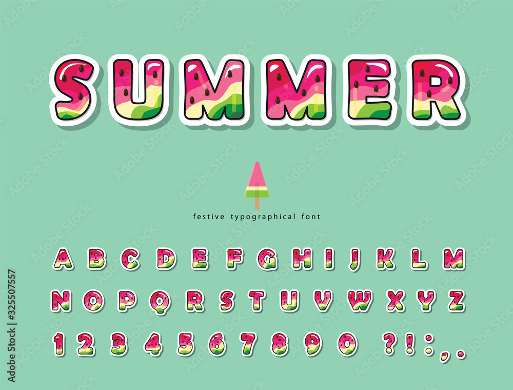 Watermelon summer trendy font. Cartoon decorative paper cut out ...