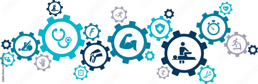 Sports medicine vector illustration. Concept with connected icons ...