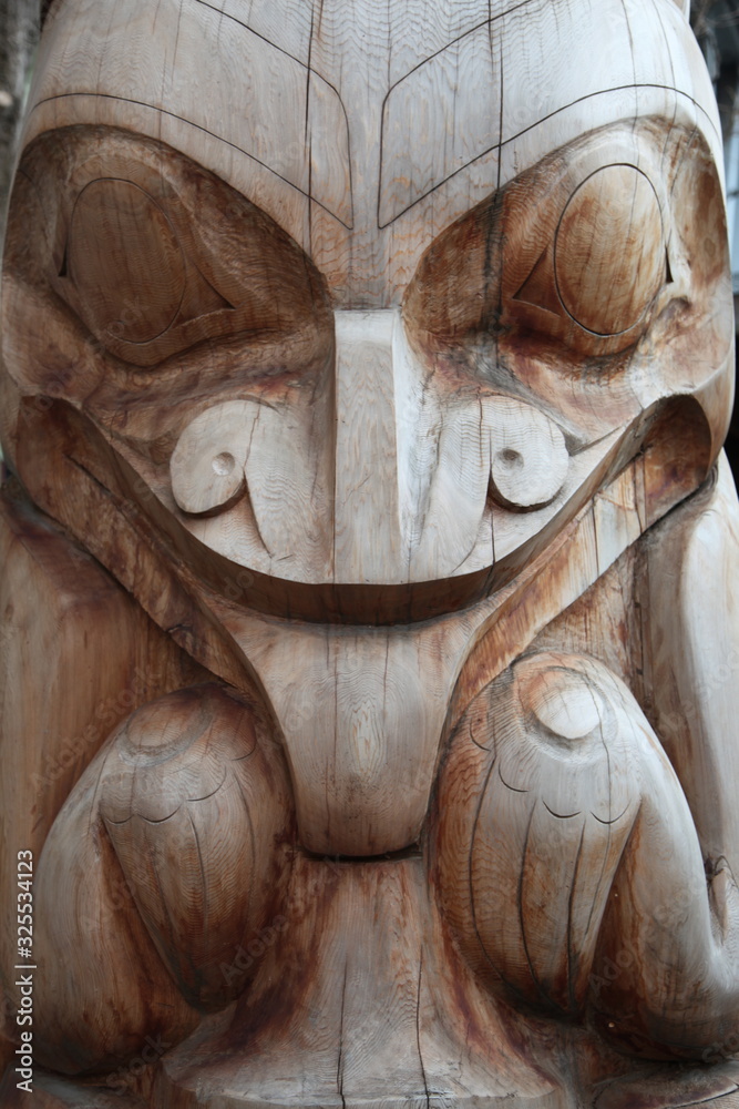 Canadian Haida Indian culture statue, carved in wood, Vancouver, Canada ...