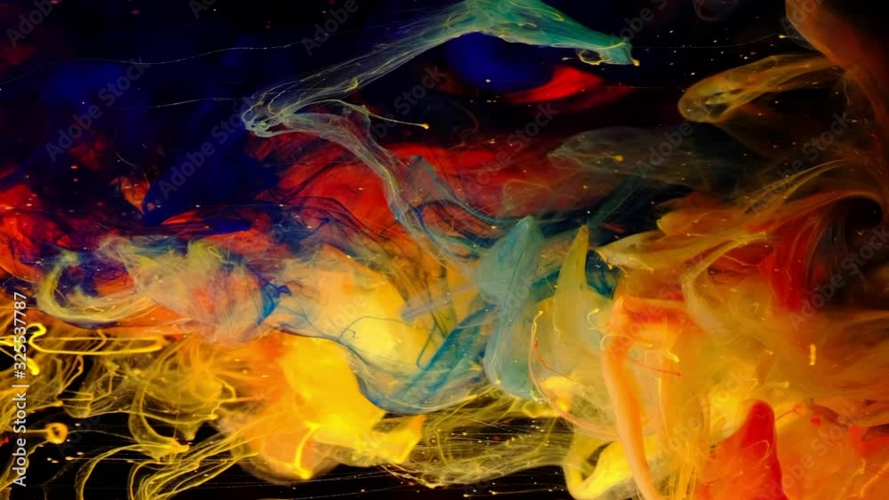 4K, Color drops in water, abstract color mix, drop of Ink color mix ...
