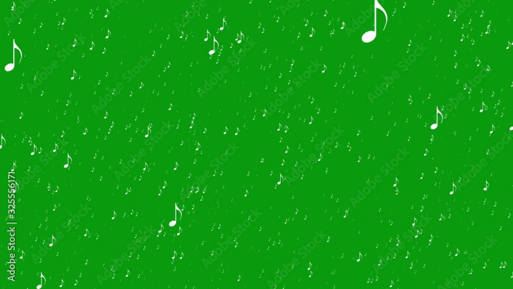 Digital 3D white melody music note symbols floating upward on a green ...