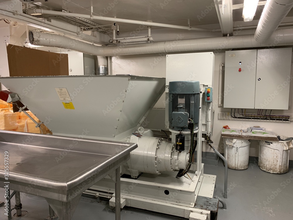 Incinerator room on board a cruise ship. Recycling center with garbage ...