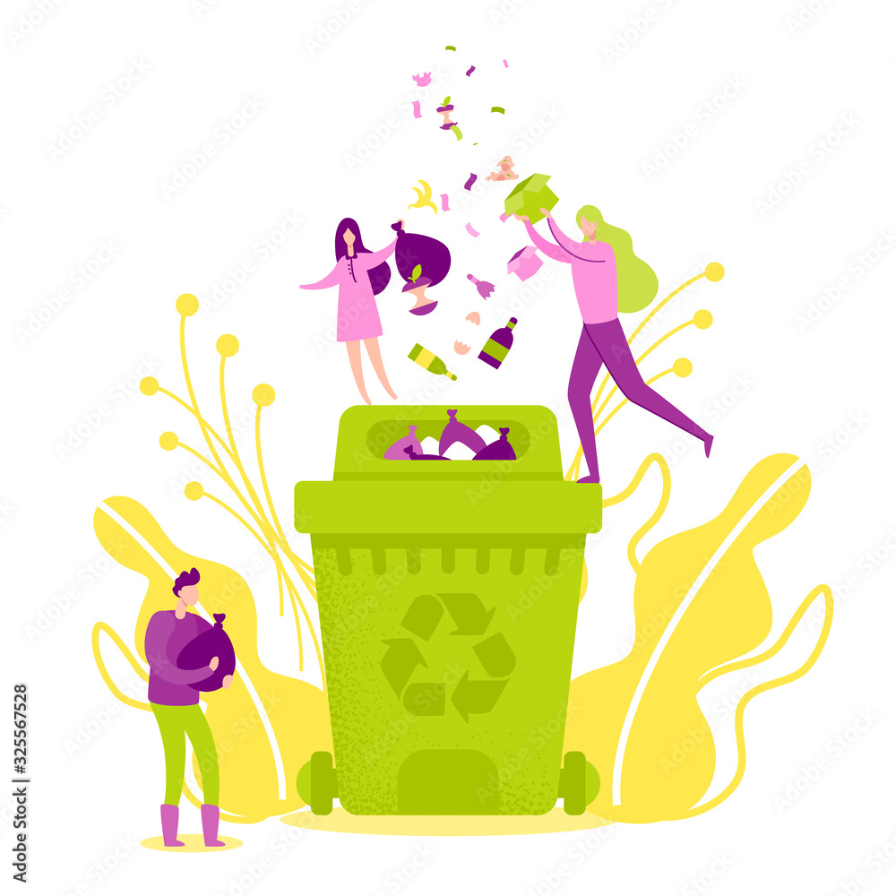Waste Management Concept Cartoon Flat Vector Illustration. Small People ...
