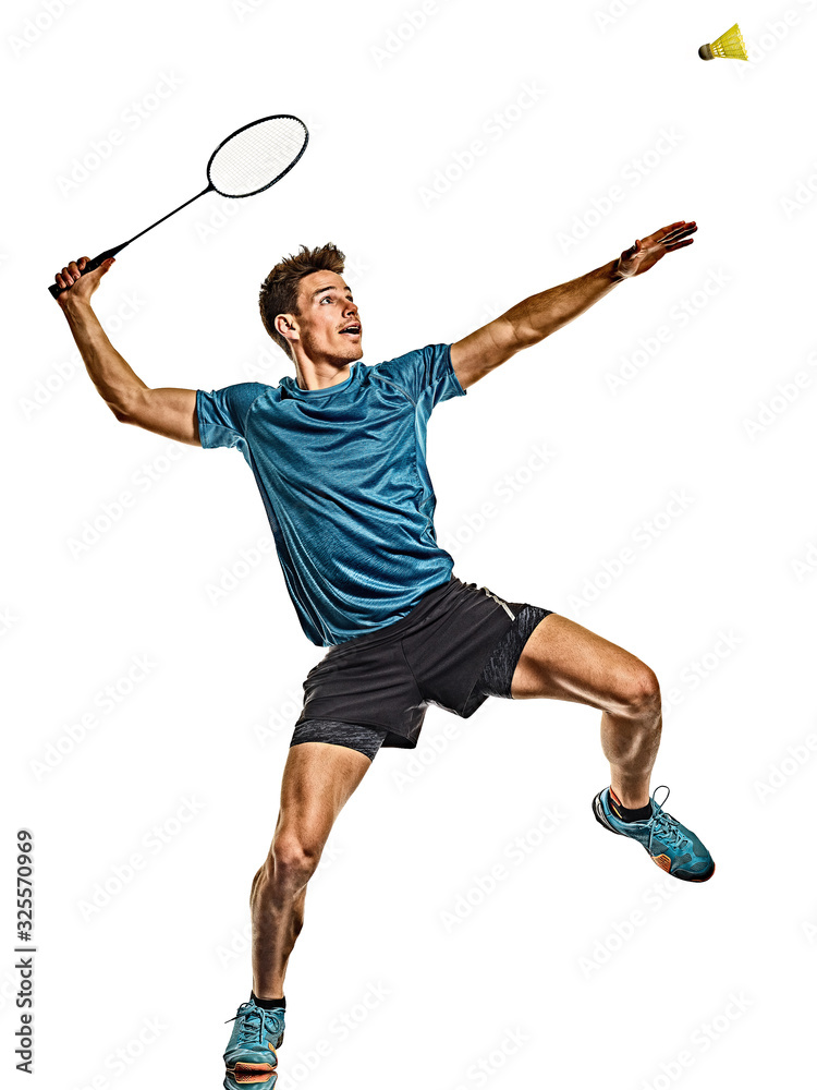 Badminton player young man isolated white background Stock Photo ...