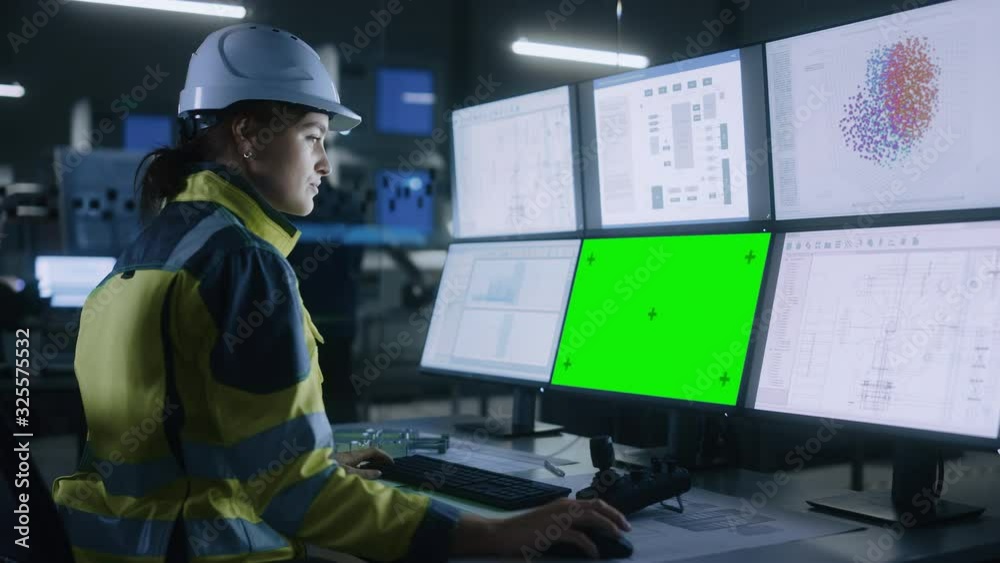 Industry 4.0 Modern Factory: Confident Female Operator Controls ...