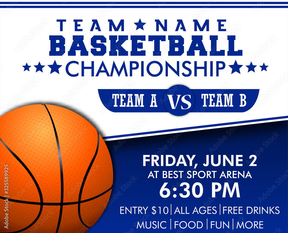 Basketball game banner, team competition design.Basketball tournament ...